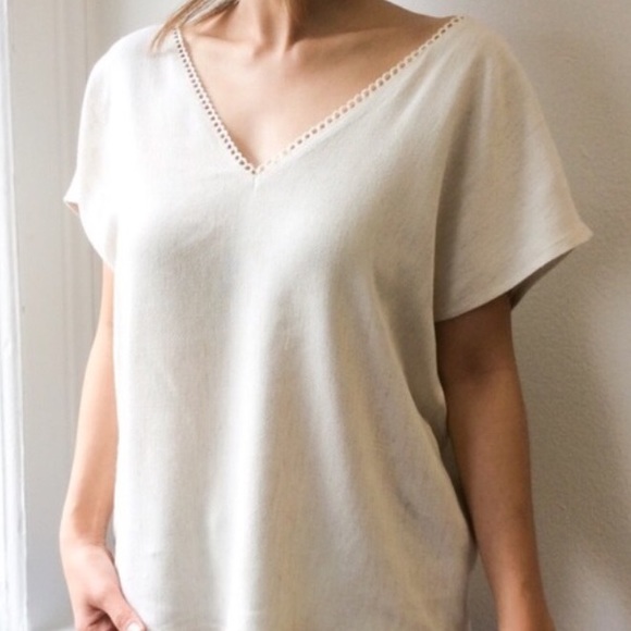 Tops | Oatmeal Eyelet V Back Blouse | Poshmark